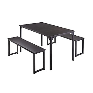 IMUsee 45" Dining Table Set for 4, 3-Pieces Kitchen & Dining Room Sets with Benches, Metal Frame and Wood Board, Sturdy Structure, Easy Assembly, Small Space Dinette, Black & Black