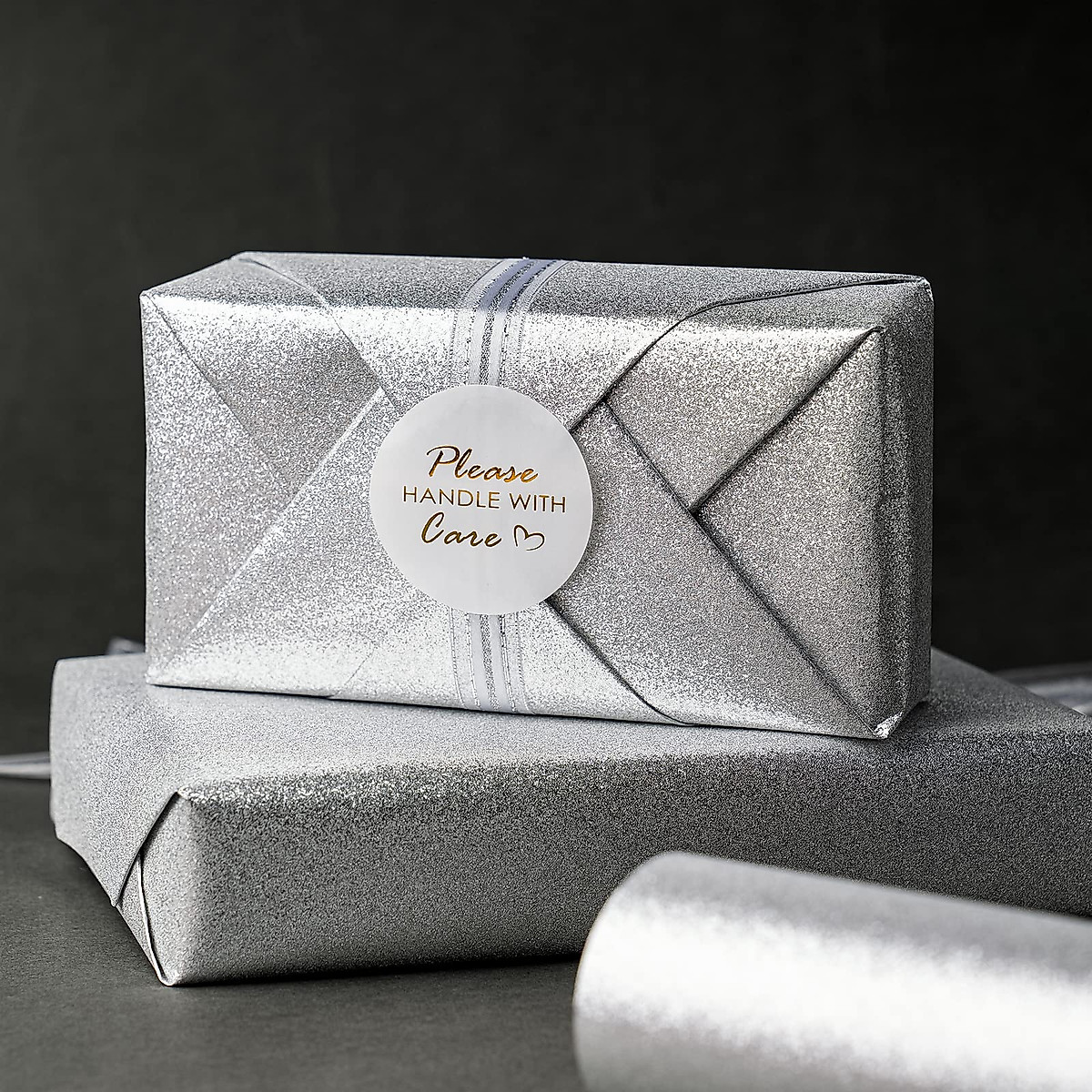 RUSPEPA Glitter Wrapping Paper - Mini Roll - Solid Color Glitter Sparkle Paper Perfect for Wedding, Birthday, Baby Shower, Party - 17 Inch X 32.8 Feet - Silver