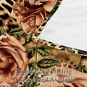 Bedding Bed Blanket Queen Size Plush Blanket Fleece Blanket for Bed and Couch, Leopard Print Retro Rose Floral