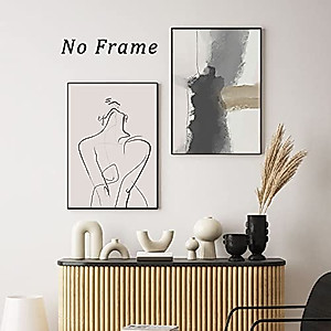 Modern Line Painting Abstract Line Wall Art Abstract Sketch Art Women Outline Poster Black and White Abstract Print Woman Silhouette Poster Minimalist Line Art Black and Beige Art 16x24inchx3 No Frame