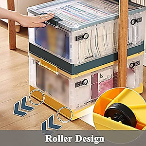 Yimeka Storage Box with Lid with Latch, Clear Stackable Foldable Storage Box on Wheels, Plastic Storage Box Container with Double Door and Handle for Home, Office, Bedroom, Living Room