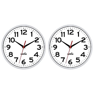 HIPPIH Wall Clock 2 Pack, 10 Inch Modern Wall Clocks Battery Operated, Non Ticking Silent Wall Clock, Simple Small Analog Wall Clock for Living Room, Bedroom, School, Office Decor, Silver
