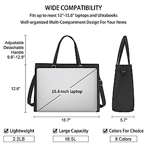 Laptop Bag for Women Waterproof Lightweight Leather 15.6 Inch Computer Tote Bag Business Office Briefcase Large Capacity Handbag Shoulder Bag Professional Office Work Bag Black