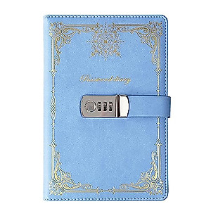 LIANXUE Vintage Leather Journal with Combination Lock Digital Password Journal with Bookmark Pen Loop Retro Privacy Notebook