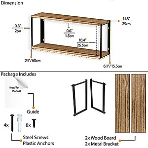 Wallniture Roca 2-Tier 24" Wooden Wall Shelf for Bathroom Organization and Storage, Natural Burned