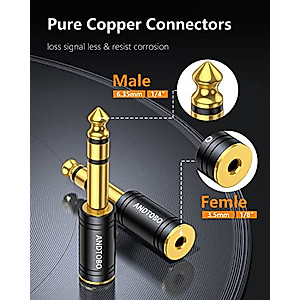ANDTOBO 1/4''(6.35mm) Male to 1/8'' (3.5mm) Female Stereo Audio Jack Pure Copper Adapter for Headphone, Amp, 1 Pack-Black