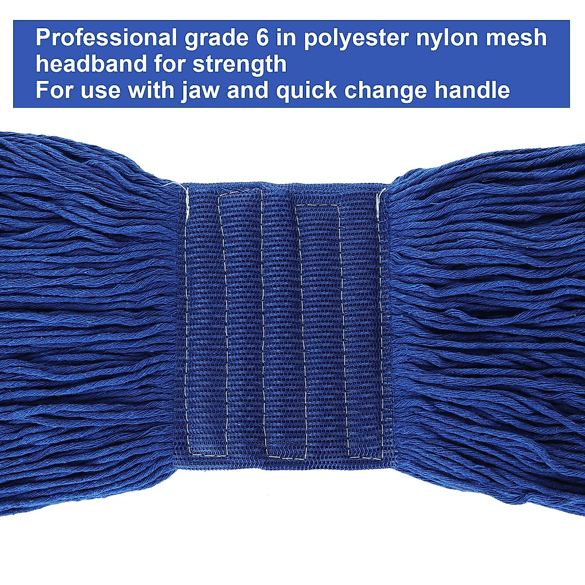 4Pcs Commercial String Mop Head, Loop-End Mop Head Replacement, Heavy Duty Mop Head Refills, 6 Inch Headband, Cotton Looped End Wet Cleaning Mop Refill for Home, Industrial and Commercial Use (Blue)