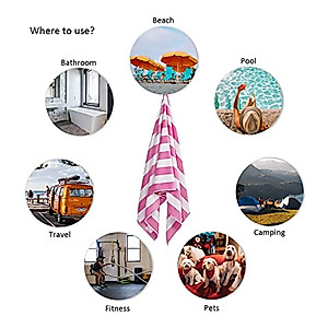 LULUHOME Plush Oversized Beach Towel - Large Cotton Thick 36 x 70 Inch Pink Striped Pool Towels, Fluffy Summer Cabana Big Swimming Towel for Adults Mens Womens