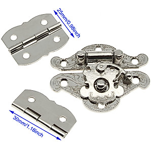 1 Pcs Antique Hasp Latch and 2 Pcs Butterfly-Shape Hinges Decorative Lock Buckle with Matching Screws[FDXGYH,Silver]