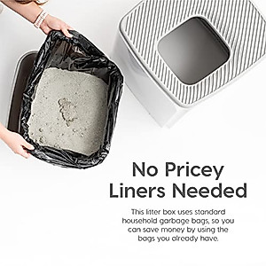 IRIS USA Large Premium Square Top Entry Cat Litter Box with Scoop, Kitty Litter Pan with Litter Particle Catching Cover and Privacy Walls, White/Gray