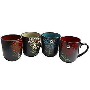 retrro Gibson Home Gardenia Cafe 4 Piece 16 oz. Assorted Mug Set
