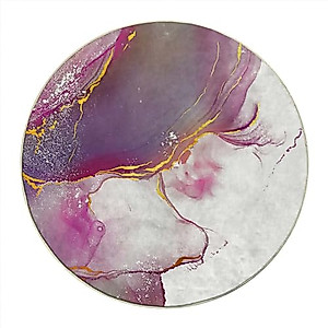 Round Chair Mat for Carpet Marble Thick Home/Office Floor Protector Purple Non-Slip Floor Mats Office Rug Floor Protectors 4 FT