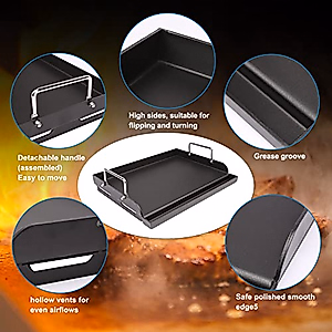 Uniflasy Nonstick Coating Cooking Griddle for Gas Grill, 25"x16” Griddle Plate Insert for Gas Stove, Charcoal/Electric Grill Gas Grill Large Flat Griddle Top Plate for Camping & Tailgating Grilling