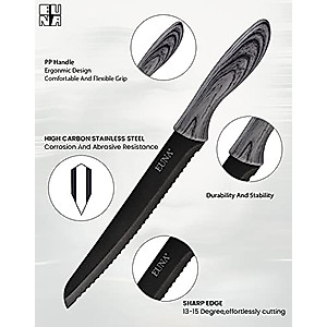 EUNA Serrated Bread Knife, 8 Inch Bread Cutter With Sheath & Gift Box, Stainless Steel Utility Knife for Slicing Homemade Bread, Bagels, Cake, Non-stick Coating