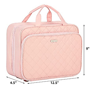 FINDCOZY Extra Large Toiletry Bag with Hanging Hook, Travel Makeup Case for Women, Cosmetic Organizer for Toiletries, Full-Sized Bottles, Beauty, Pink