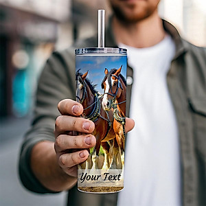 Personalized Custom Name Text Clydesdale Horses Skinny Tumbler 20oz with Straw Insulated Water Bottle Gift - 1 Line Horizontal