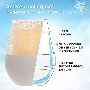 Freeze Wine Cooling Cup Set: Set of 2 Chiller Mug Red and White Wine Glasses with Frozen Gel - Plastic Shatter Resistant Double Wall Insulated Cooler Cups 10 oz