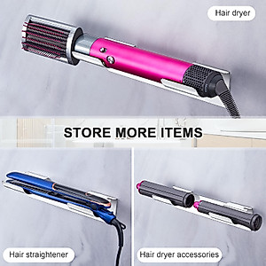YAYINLI Wall Mount Hair Dryer Holder for 7 in 1 Curling Iron Accessories, Adhesive Blow Dryer Holder, Hair Tools Organizer & Storage Curling Iron Holder, Stainless Steel Hairdryer Straightener Holder