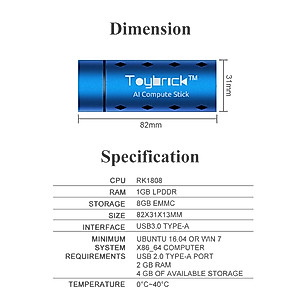 Toybrick TB-RK1808S0 AI Calculation Stick RK1808 NPU Processor for deep Learning Tools and a Separate Artificial Intelligence Accelerator
