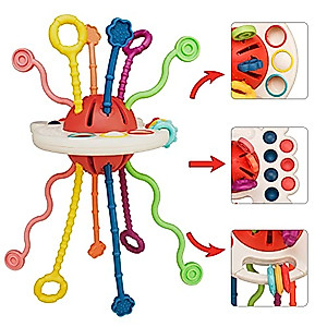 Tiyol Montessori Toys for 1+ Year Old, Food Grade Silicone Pull String Activitys, Developmental Pulling Teething Baby Sensory Toy, Fun Car Seat Airplane Travel Toddler Boy &Girl Infant Birthday Gifts
