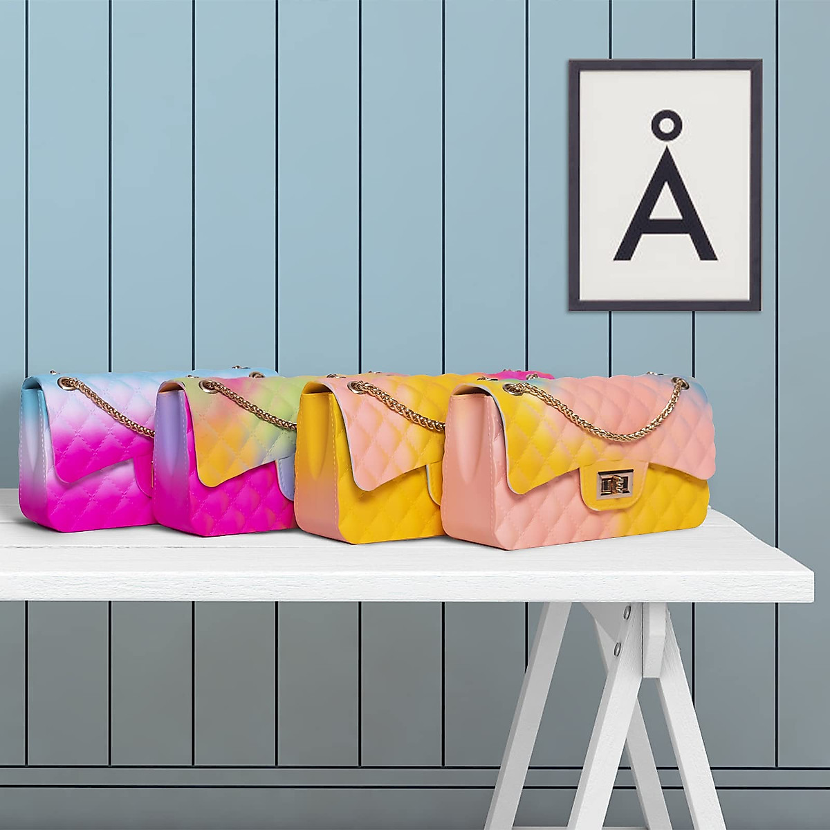 Rainbow Jelly Purse, Colorful Shoulder Bags for Women Girls, PVC Fashion Crossbody Bag Purses