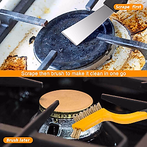 6 Pcs Wire Brush, Wire Brush Set, Brass/Nylon/ Steel Brush and Cleaning Spatula, Premium Metal Brush with Curved Handle Grip, Wire Brushes for Cleaning Rust, Cratches, Weld Slag, Paint and Stain