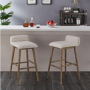 Ball & Cast Upholstered Pub Height Bar Stools 30 inch Kitchen Wooden Stool Chairs Set of 2, Linen