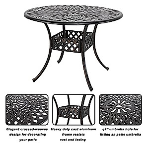 Nuu Garden 5 Pieces Outdoor Patio Dining Sets with Cushions, Cast Aluminum Round Outdoor Conversation Furniture Set for Balcony, Black with Antique Bronze at The Edge, Red