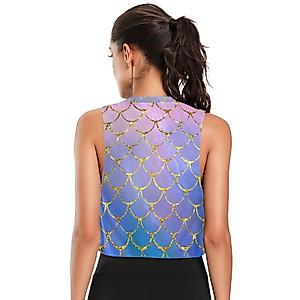 Mermaid Fish Scales Workout Tops for Women Sports Shirts Sleeveless Tank Top Loose Fit Tops for Yoga Gym