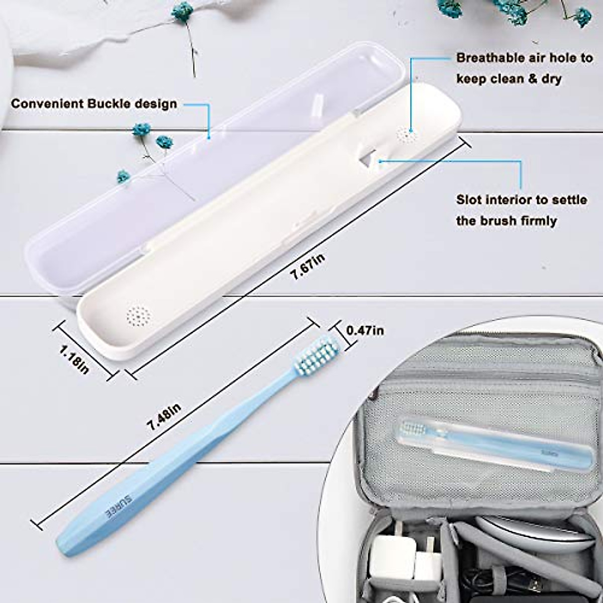 SUREE Extra Soft Toothbrush for Sensitive Teeth, Upgraded 10000 Bristles Nano Toothbrush, Ultra Soft Toothbrushes for Adults & Elders, Portable Manual Toothbrush with Individual Travel Case (4 Count)