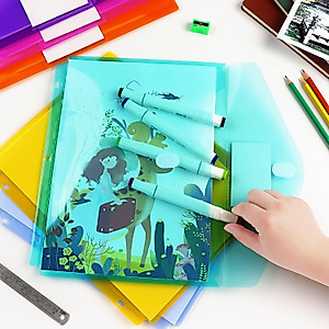 Tamaki 6 Pack 3 Ring Binder Pocket Clear Pouch, Letter Size, Snap Button Binder Folders Organizer with Label for School Supplies