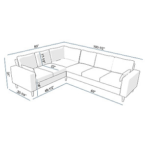 Panana Modern Upholstered L-Shape Sectional Sofa, 2 Seater + 3 Seater Corner Couch for Living Room (Brown)