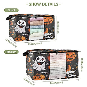 GOODOLD Spooky Happy Halloween Clothes Storage Bags 95L Large Closet Organizer Bags 2-Pack, Zippered, Foldable with Clear Window & Handles - Ideal for Comforters, Blankets