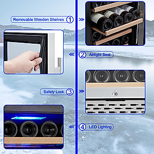 Garvee Wine Fridge, Wine Cooler Dual Zone 28 Bottles with Glass Door, Adjustable Shelves, Digital Temperature Control for Red, White and Champagne, Freestanding/Built-in