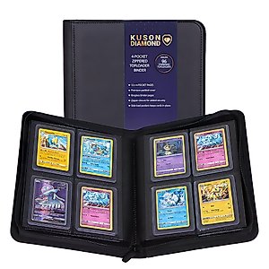 Kuson Premium 4 Pocket Mini TopLoader Binder | Holds 96 3”x4” Toploaders Hard Cases | Long Term Storage | Side Load Sleeves | FaB/MTG/TCG | Trading & Sports Holder | No Ring with Zipper Toploader