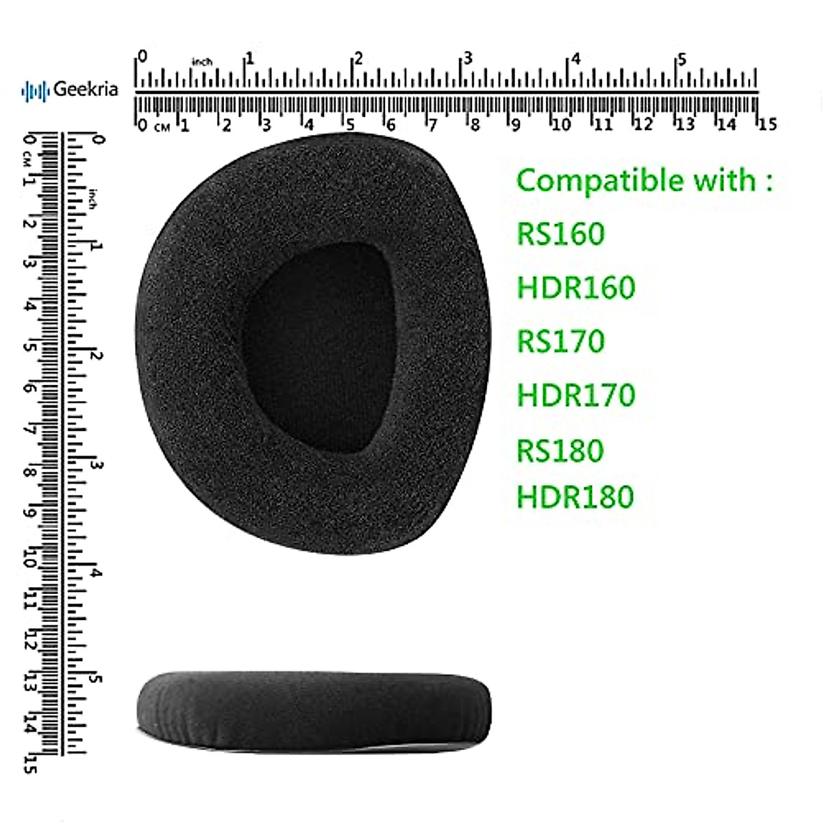 Geekria Comfort Velour Replacement Ear Pads for Sennheiser RS160, HDR160, RS170, HDR170, RS180, HDR180, Headphones Earpads, Headset Ear Cushion Repair Parts (Black)