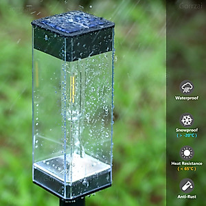 Gorrzai Solar Pathway Lights 8 Pack LED Waterproof Solar Outdoor Lights, Upgraded Stainless Steel Driveway Lighting with Tungsten Filament Bulb for Yard, Landscape, Garden, Walkway, Lawn, Path