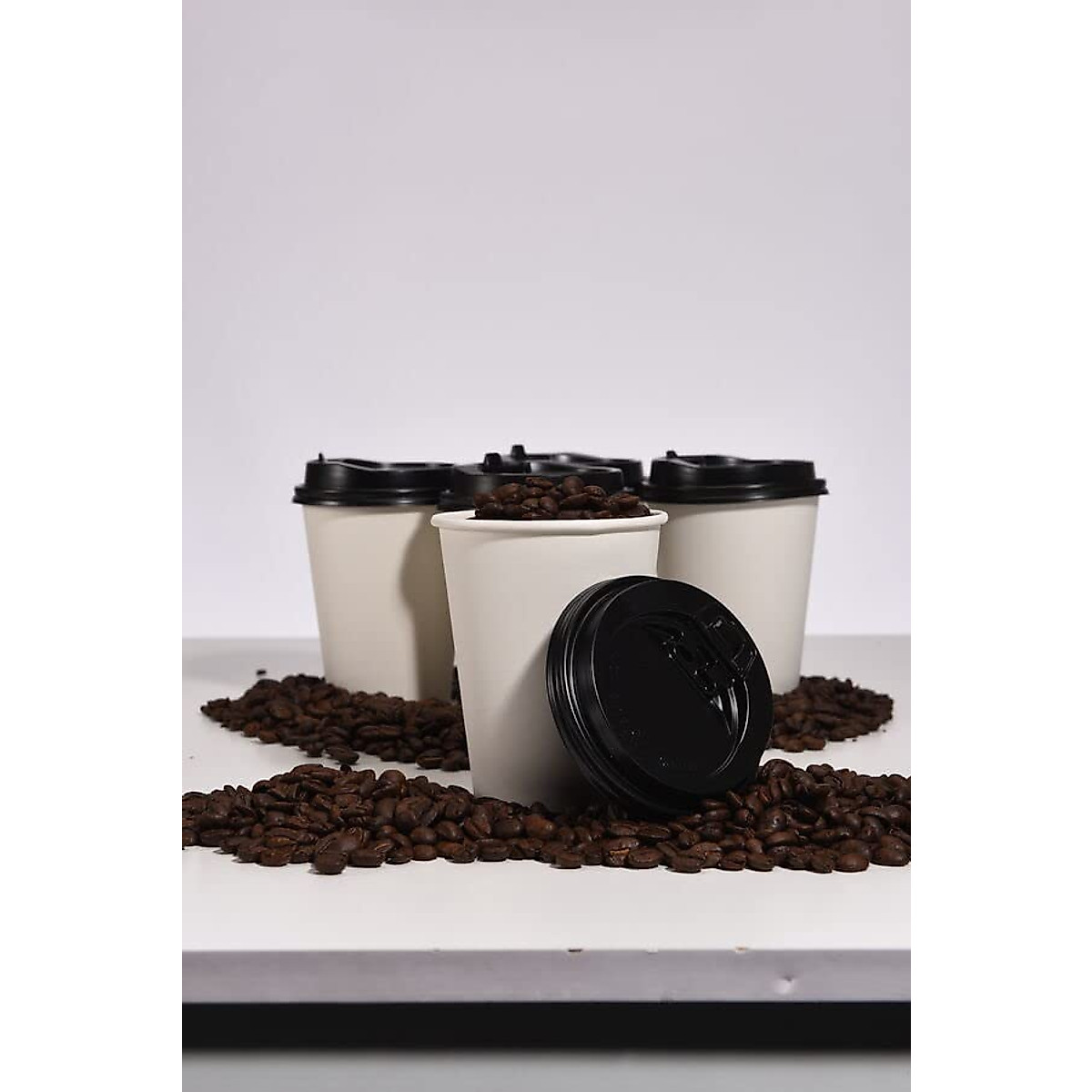 RACETOP [100 Pack 12 oz Hot Beverage Disposable White Paper Coffee Cup with Dome Lid, Large