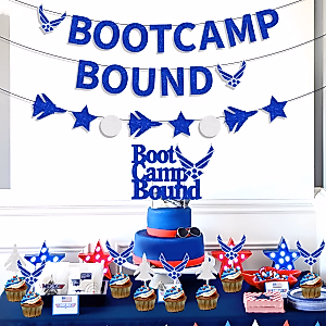 Air Force Decorations, Air Force Bootcamp Bound Party Decorations Glitter Bootcamp Bound Banner, Boot Camp Bound Cake Topper, Air Force Cupcake Topper for Military Retirement Theme Farewell Party