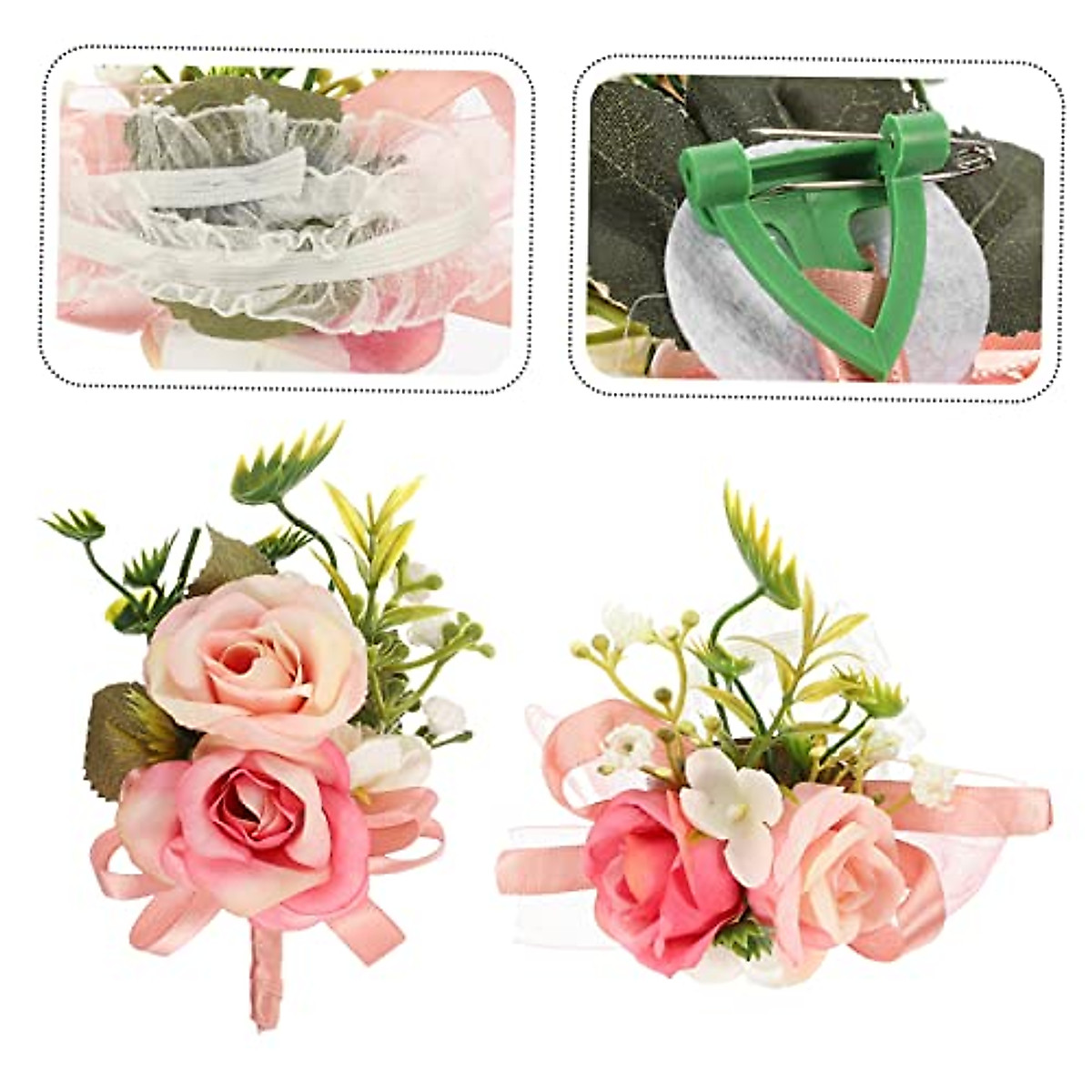 VOSAREA 1set Wrist Flowers and Corsages Finger Ring Bracelet Garland Decor Prom Bracelet Corsage Wrist Band Boutonniere Brooch Pin Corsage Wristlet Wedding Bride Wrist Corsage Pink Wreath