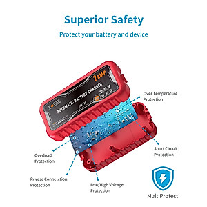FOVAL 2-Amp Automatic Battery Charger, 6V and 12V Smart Car Battery Charger Maintainer, Trickle Charger and Battery Desulfator for Motorcycle, ATV, Boat, Lawn Mower Lead Acid Batteries