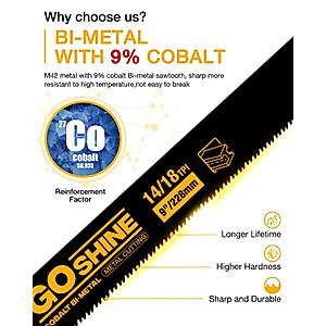 Goshine 25 Pack 9 inch 14/18TPI Bi-Metal Auto Dismantling Reciprocating Saw Blades for 1/16-5/16 Medium Metals,9" Cobalt Teeth sawzall Blades Metal