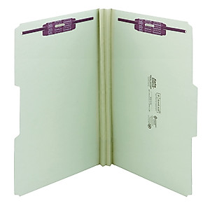 Smead Pressboard File Folder with SafeSHIELD® Fasteners, 2 Fasteners, 1/3-Cut Tab, 2" Expansion, Legal Size, Gray/Green, 25 per Box (19934)
