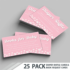 Set of 25 Baby Shower Invitations with Envelopes, Diaper Raffle Tickets and Baby Shower Book Request Cards, Retro Bohemian Hippie Vibes Daisy Theme Gender Reveal Party For Boys or Girls(YQKTZ-A08)