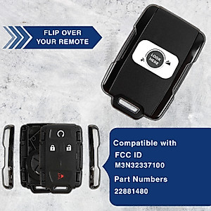 KeylessOption Key Fob Cover Case Replacement for 2014 2015 2016 2017 2018 2019 Chevrolet Chevy Silverado Suburban Tahoe GMC Sierra Yukon Remote Shell, 4-Button M3N-32337100, No Programming Required