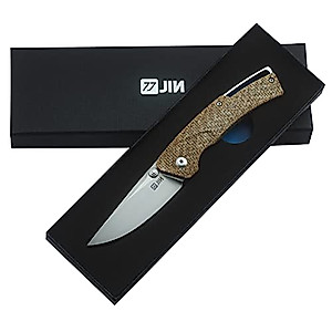 JIN D2 Folding Knife Mens Pocket Knife, EDC Knives with Liner Lock Ball Bearing Flipper Knife, Micarta Handle