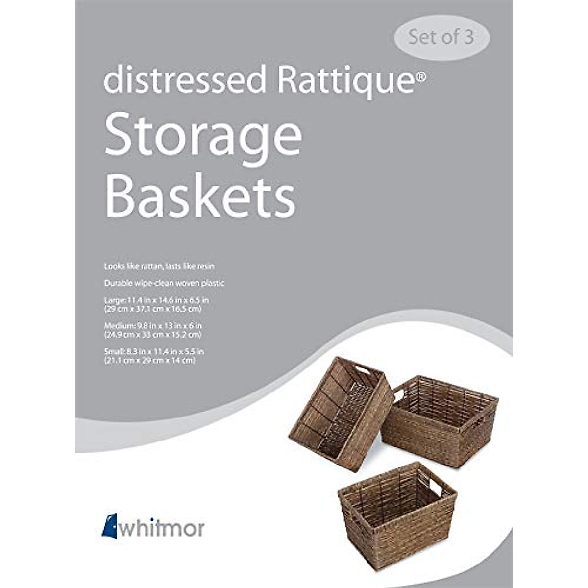 Whitmor Distressed Rattique Storage Baskets Set of 3