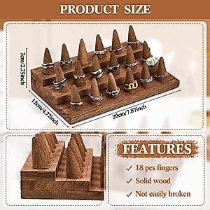 Juexica Wood Ring Display, 4 Pcs Ring Display Stand, 18 Fingers Ring Holder, Wood Jewelry Display for Ring Organizer Show Storage, Brown