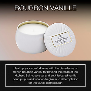 Voluspa Bourbon Vanille, Mini Tin Candle, 4 oz, 25 Hour Burn Time, All Natural Wicks and Coconut Wax for Clean Burning, Vegan, Poured in the USA
