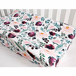Baby Girls Boy Crib Bedding Changing Pad Cover Changing Table Pads (Pink Wine Floral)
